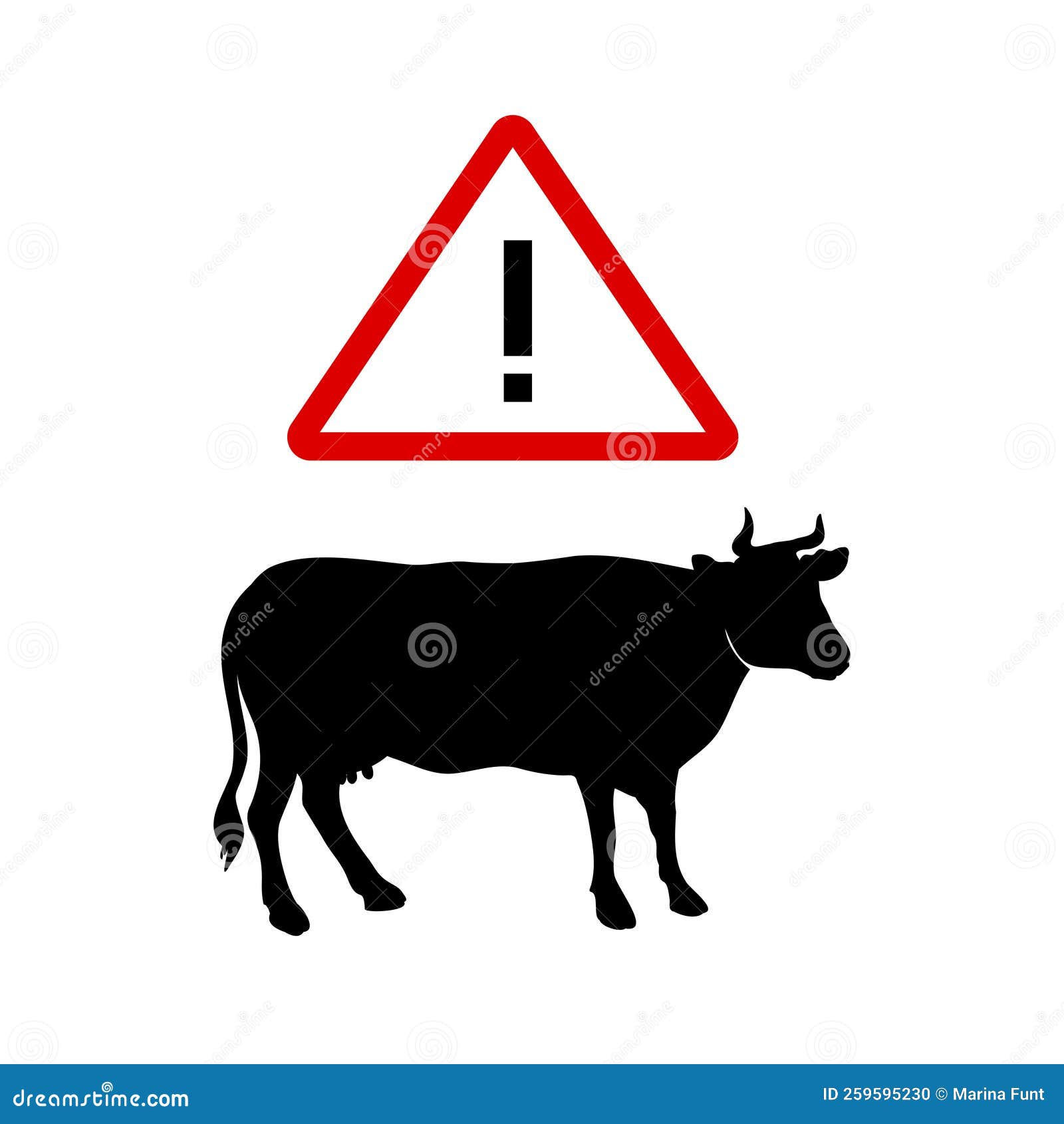 Attention Ahead of the Cow. Danger Sign Stock Vector - Illustration of ...