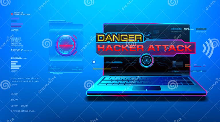 Attention! Attack. Danger for Your Computer. Laptop with Hacking Danger ...