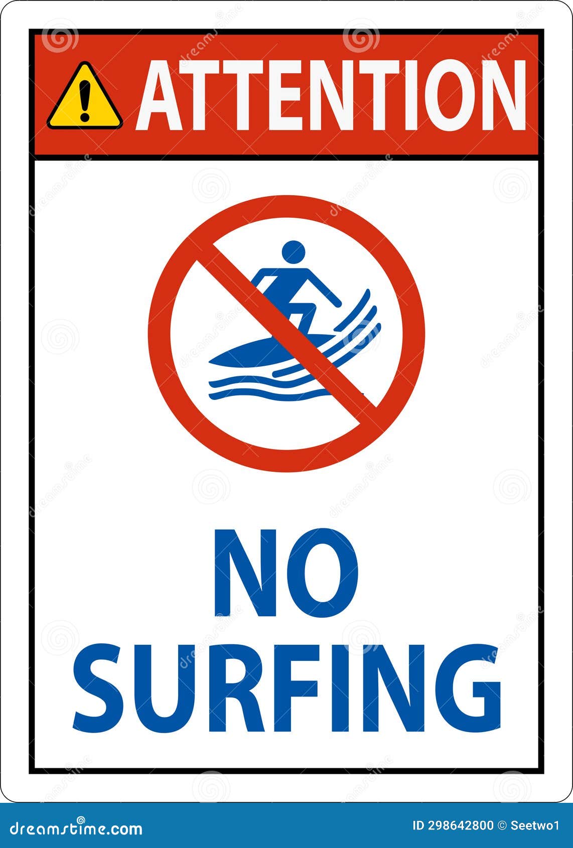 Attention Beach Safety Sign No Surfing Stock Vector - Illustration of ...