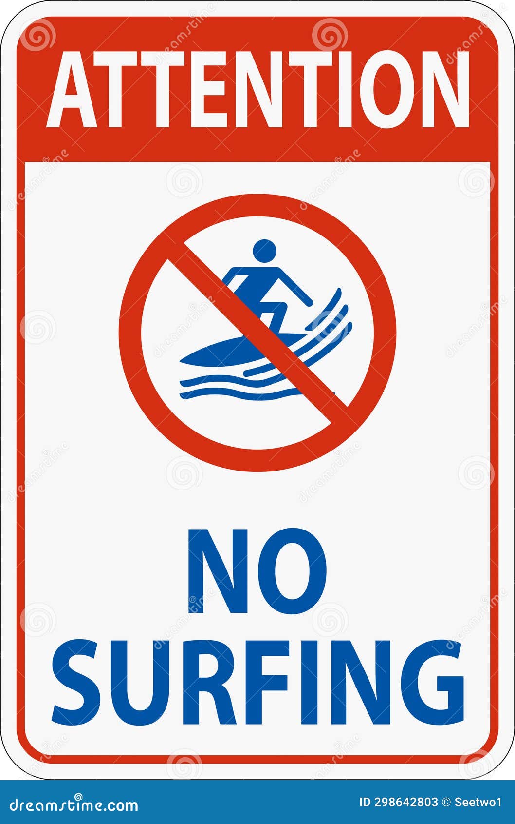 Attention Beach Safety Sign No Surfing Stock Vector - Illustration of ...