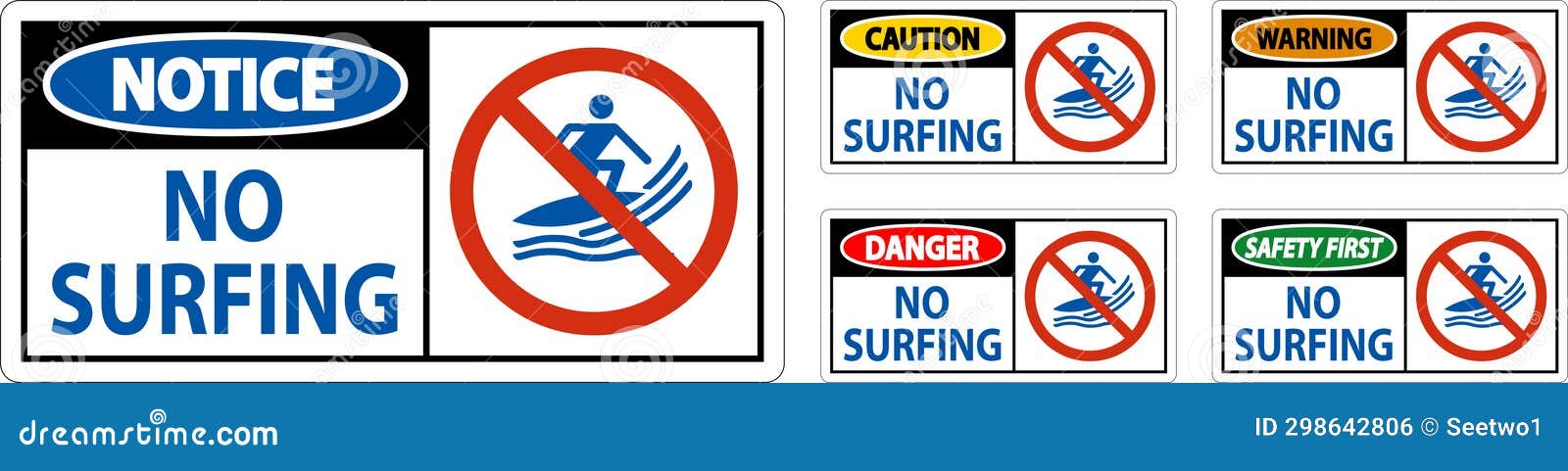 Attention Beach Safety Sign No Surfing Stock Vector - Illustration of ...