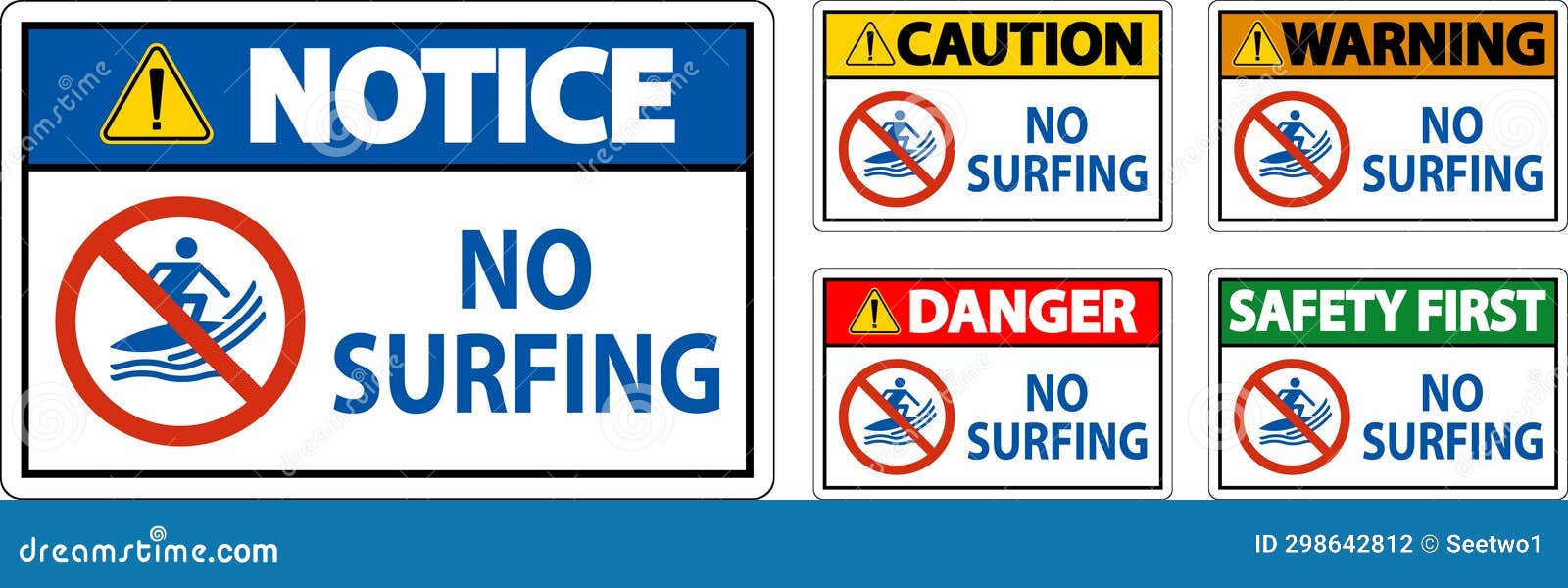 Attention Beach Safety Sign No Surfing Stock Vector - Illustration of ...