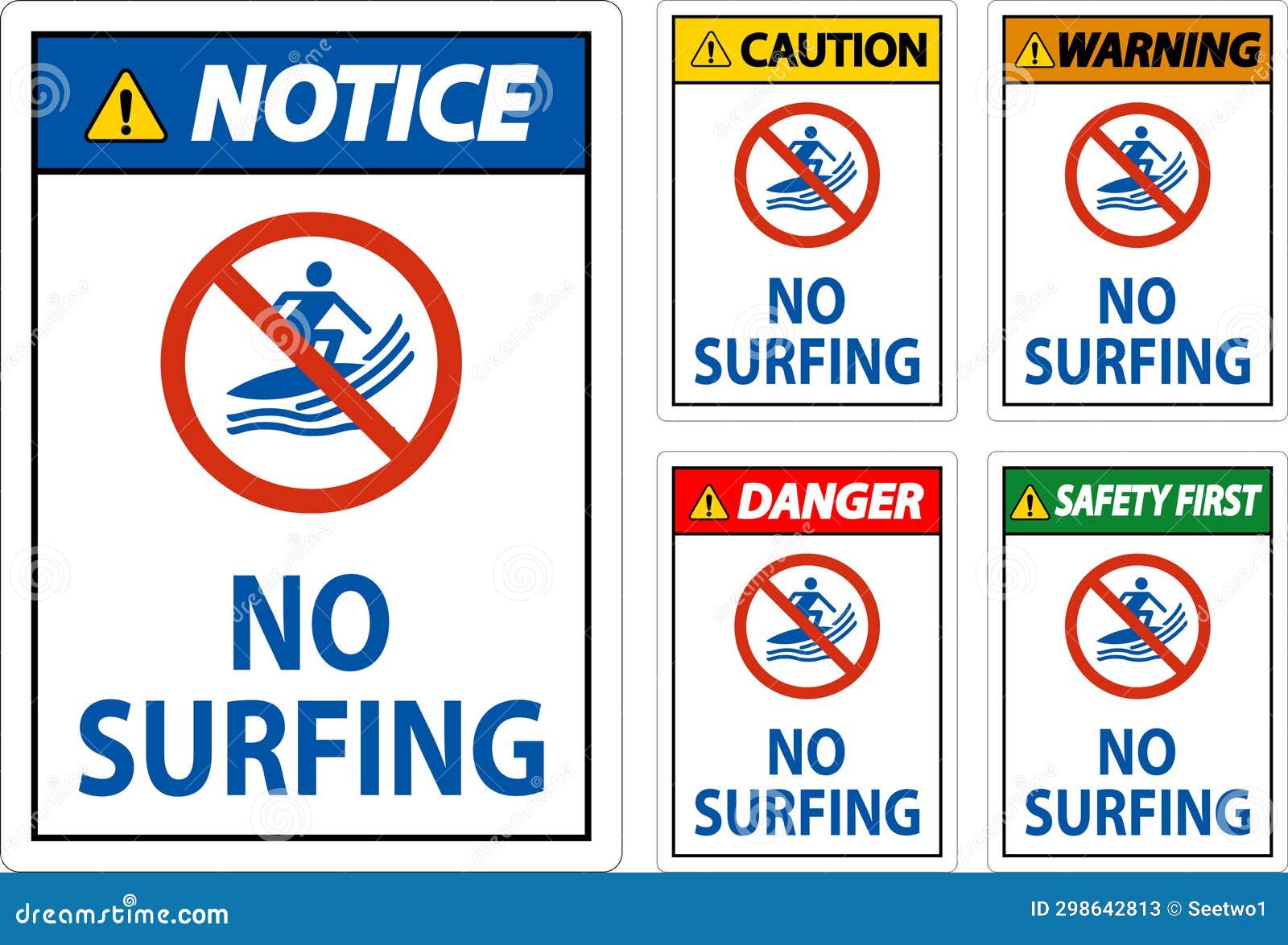 Attention Beach Safety Sign No Surfing Stock Vector - Illustration of ...