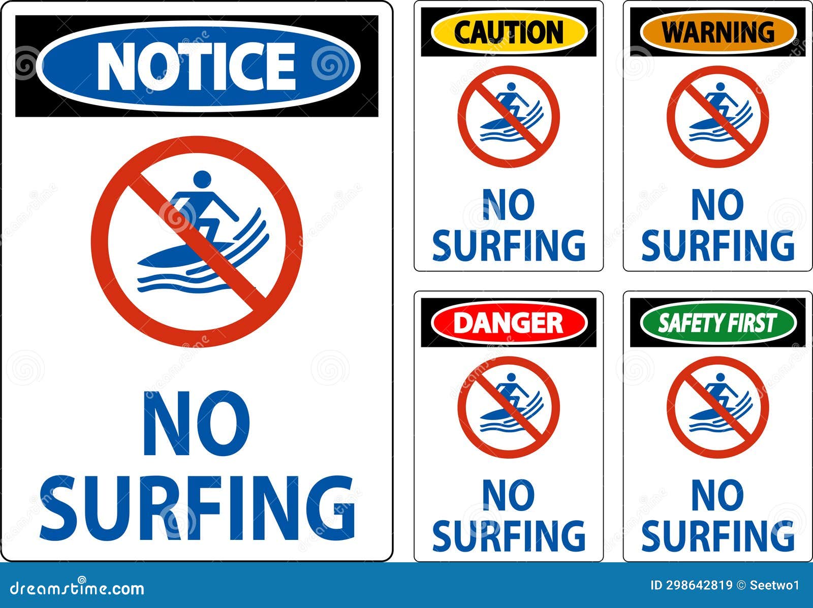 Attention Beach Safety Sign No Surfing Stock Vector - Illustration of ...