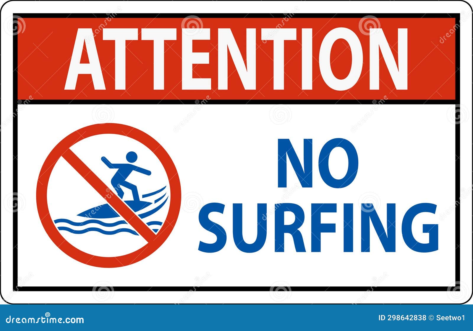 Attention Beach Safety Sign No Surfing Stock Vector - Illustration of ...