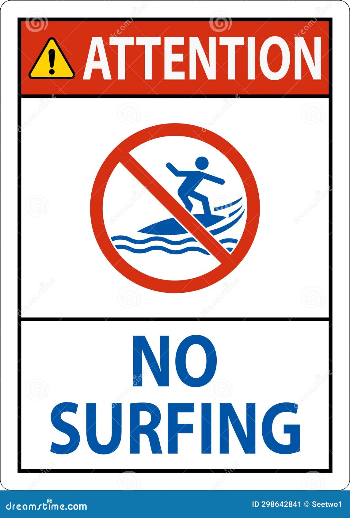 Attention Beach Safety Sign No Surfing Stock Vector - Illustration of ...