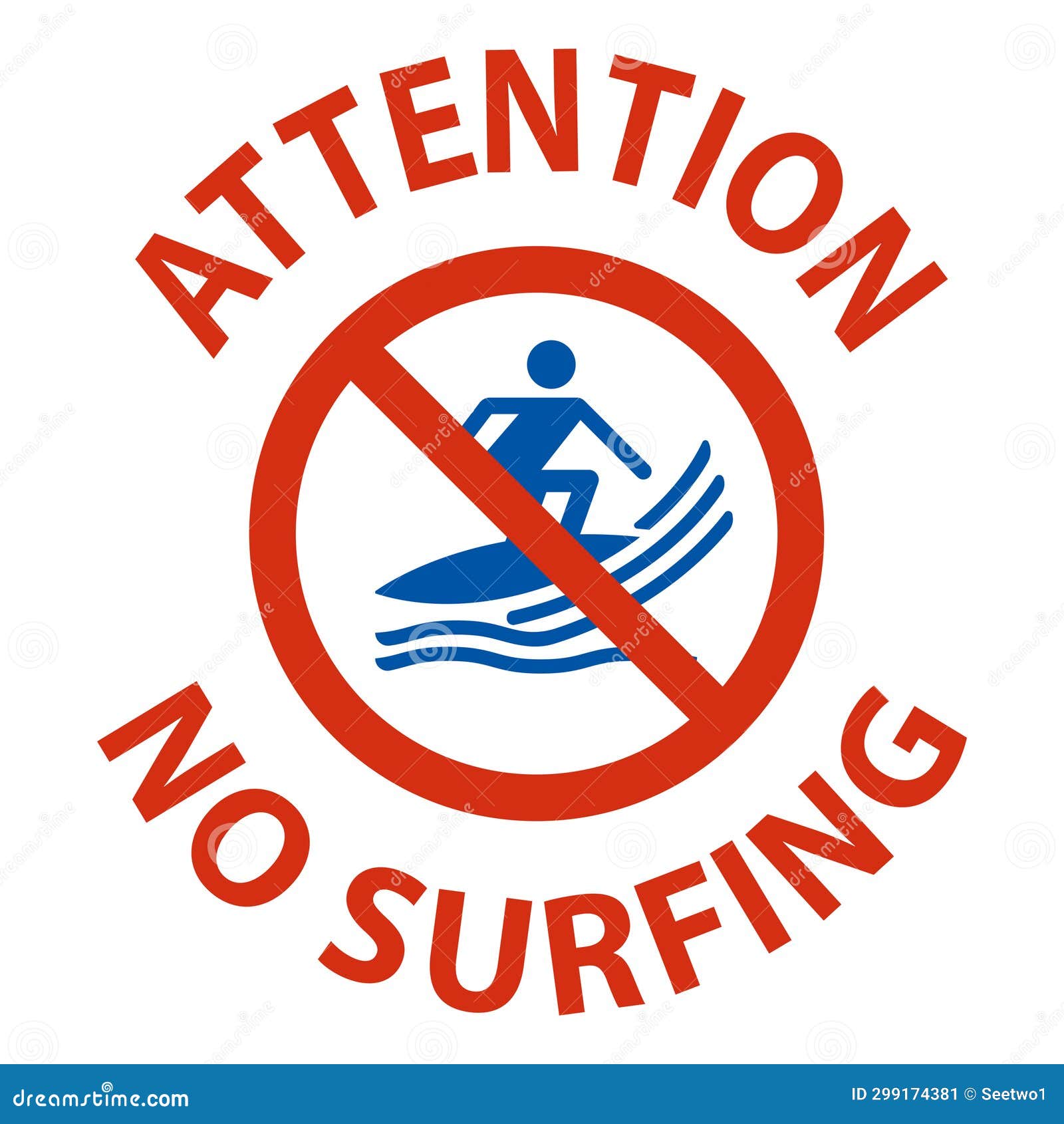 Attention Beach Safety Sign No Surfing Stock Vector - Illustration of ...
