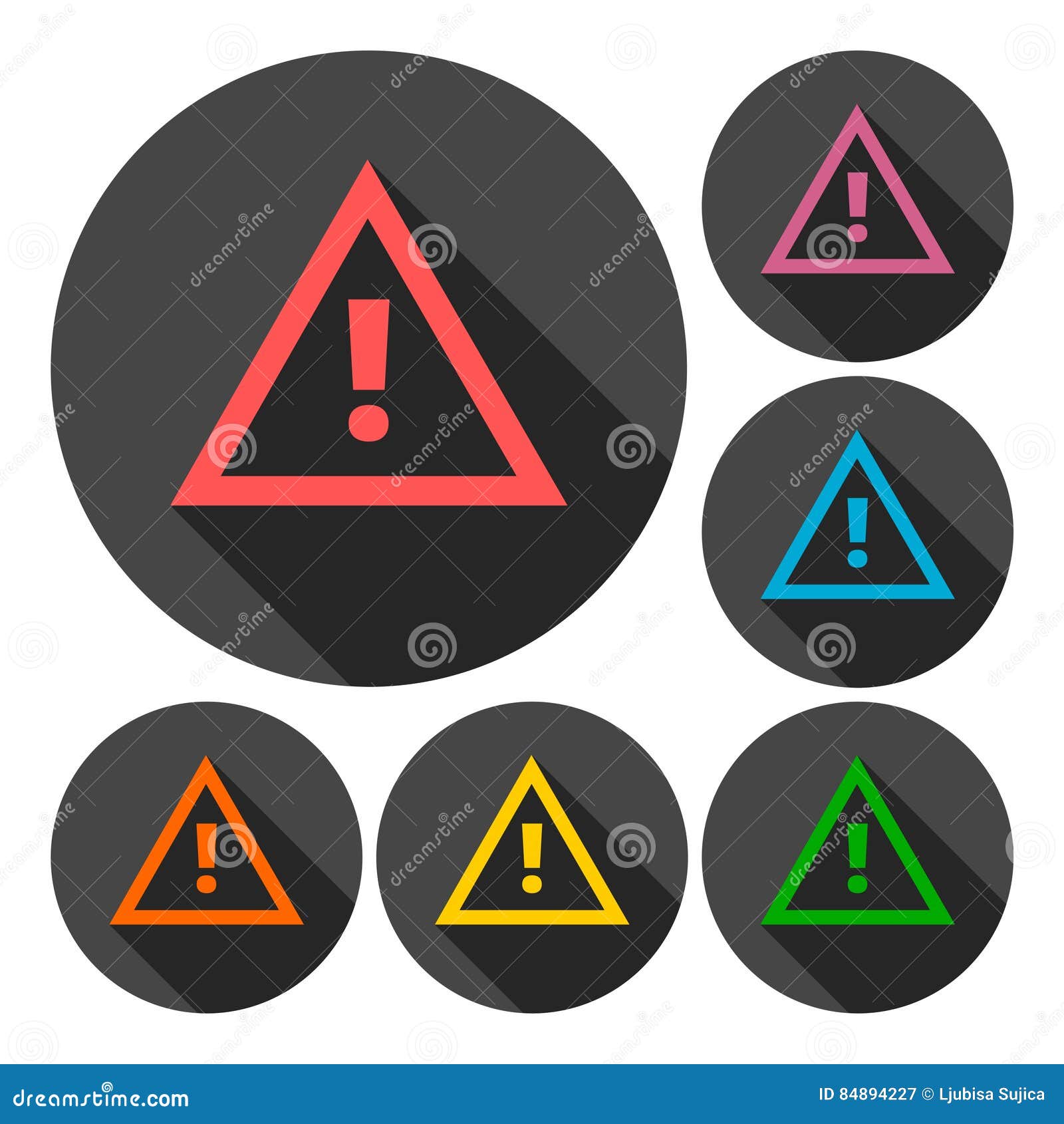 Attention Caution Sign Icons Set with Long Shadow Stock Vector ...