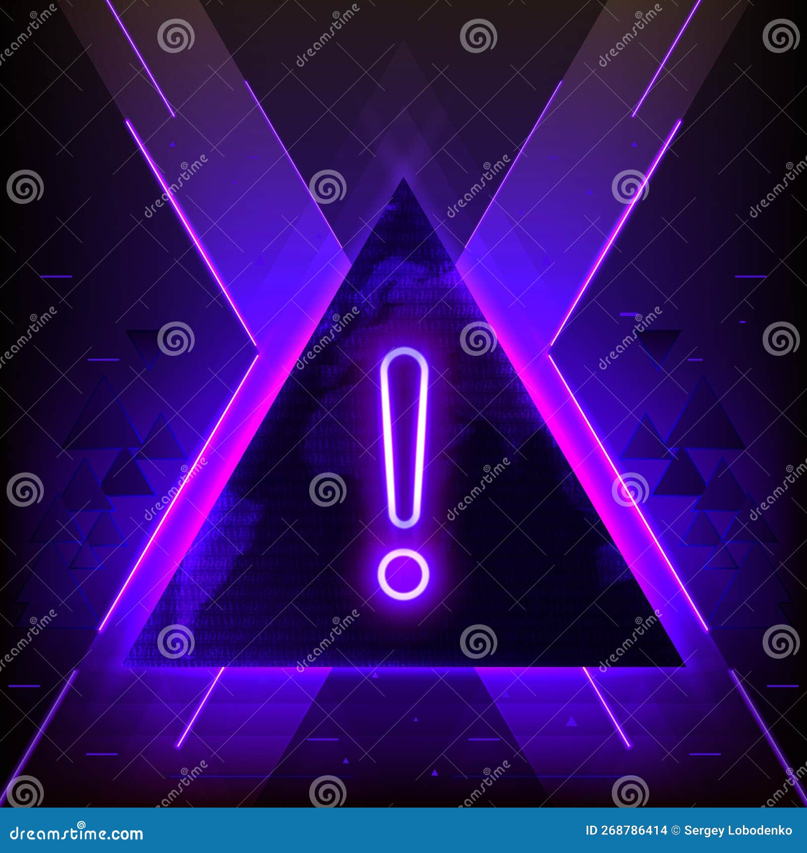 Attention Danger Hacking. Neon Symbol on Purple Map Background ...