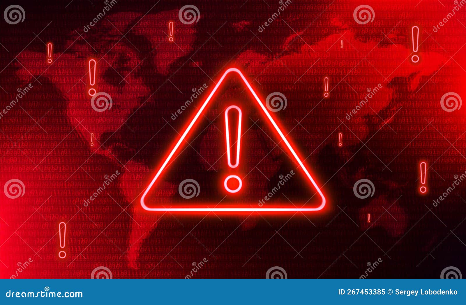 Attention Danger Hacking. Neon Symbol on Red Map Background. Security ...