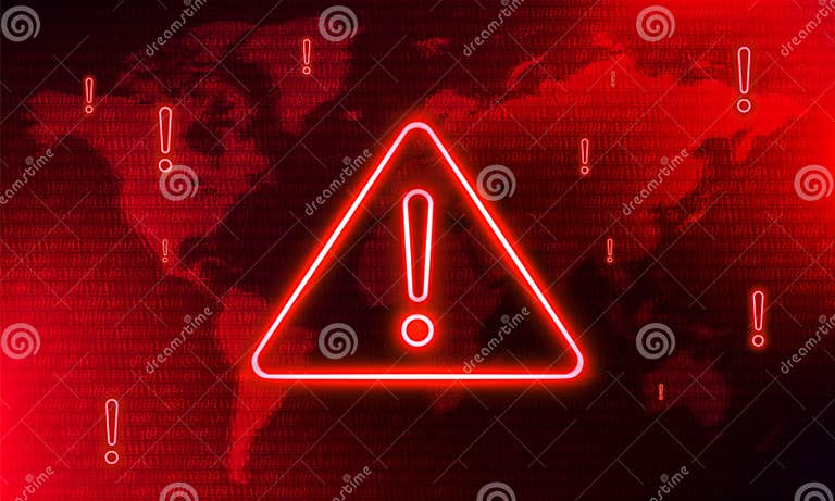Attention Danger Hacking. Neon Symbol on Red Map Background. Security ...