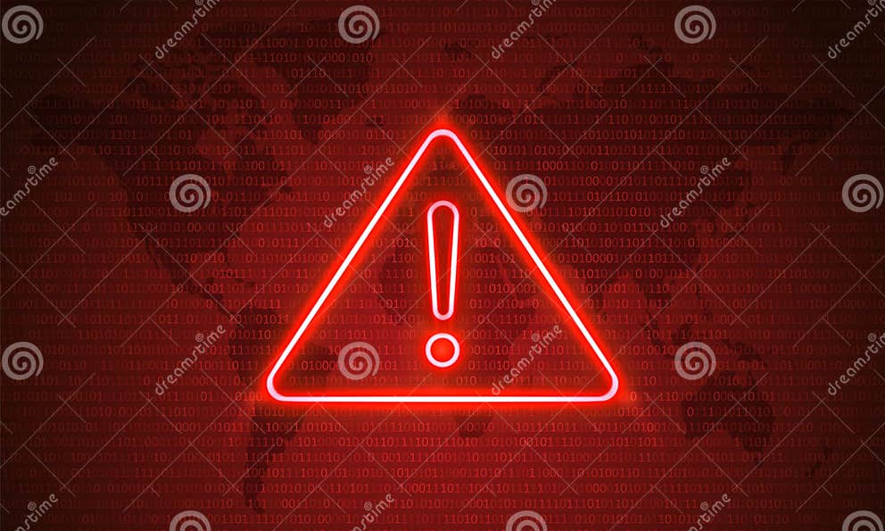 Attention Danger Hacking. Neon Symbol on Red Map Background. Security ...