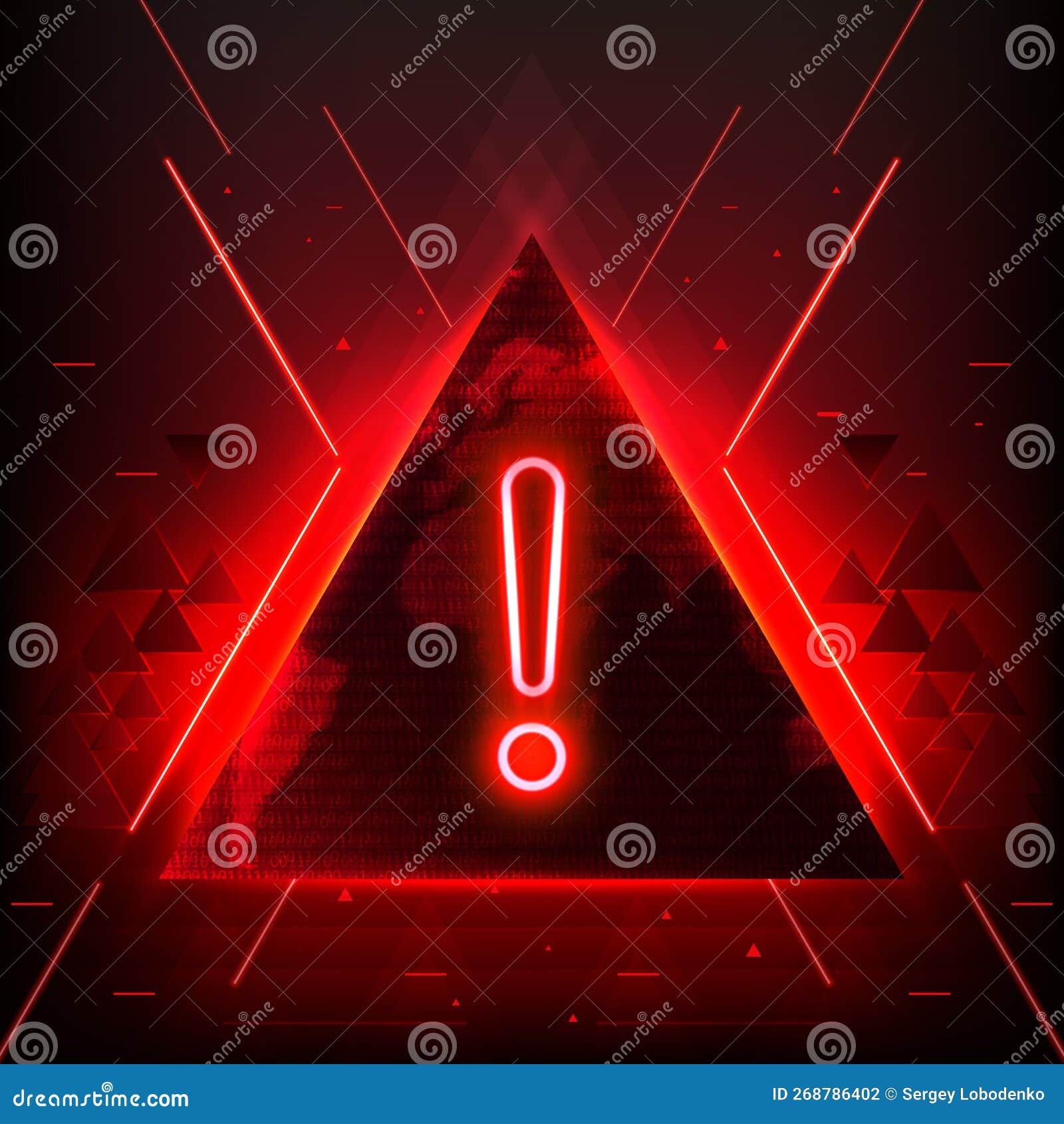 Attention Danger Hacking. Neon Symbol on Red Map Background. Security ...