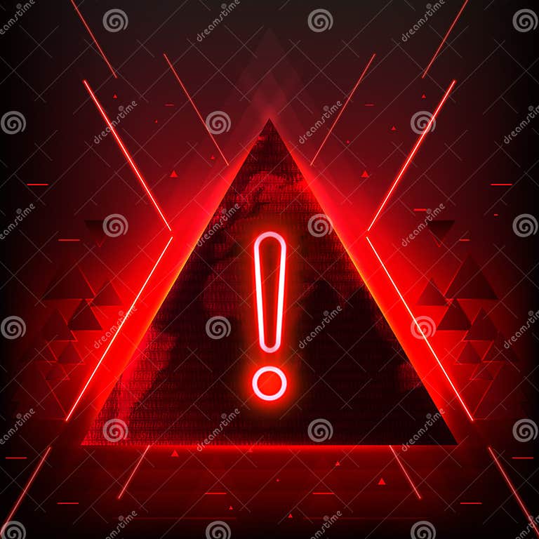Attention Danger Hacking. Neon Symbol on Red Map Background. Security ...