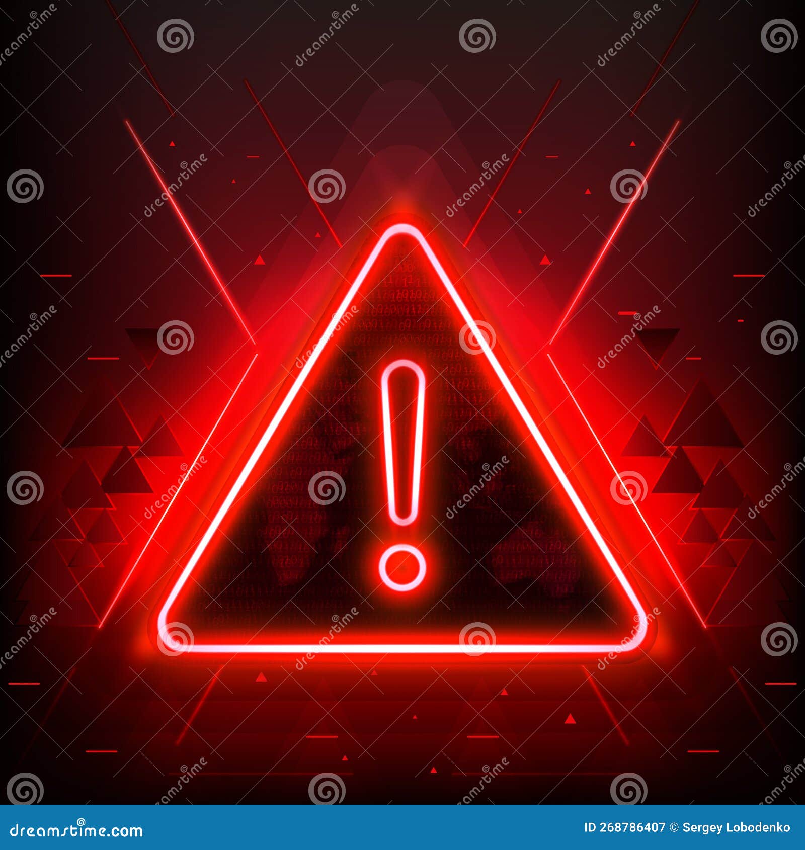 Attention Danger Hacking. Neon Symbol on Red Map Background. Security ...