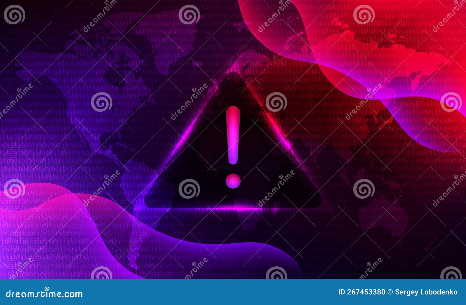 Attention Danger Hacking. Symbol On Purple And Red. Map Background ...
