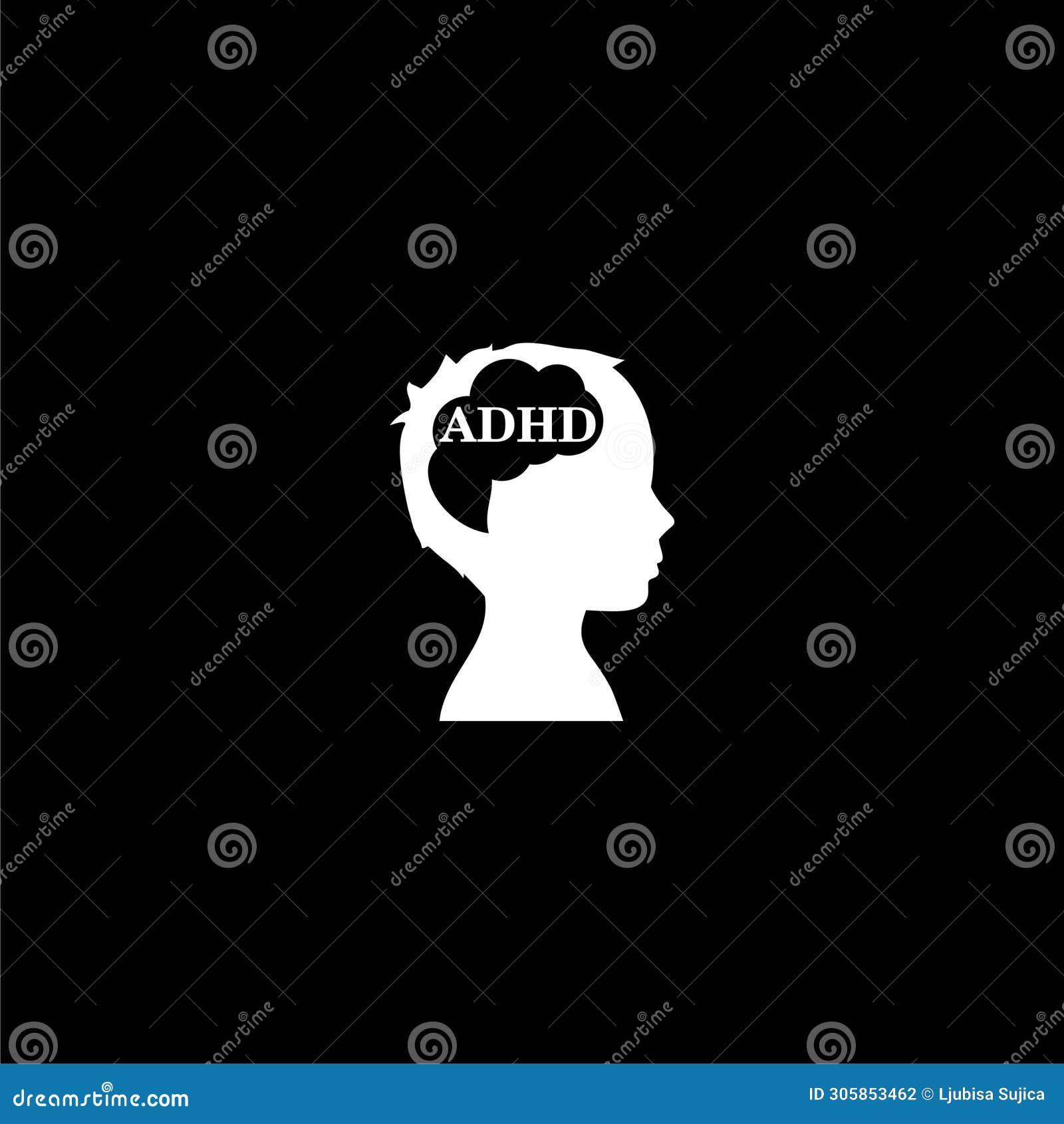 Attention Deficit Hyperactivity Disorder or ADHD Icon Isolated on Dark ...