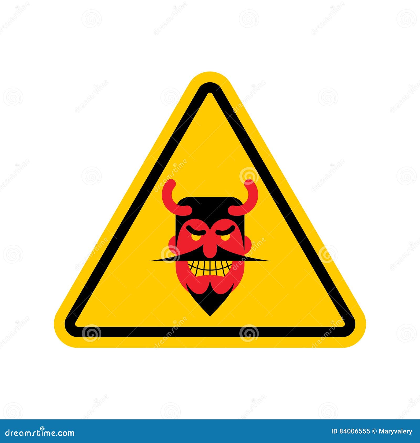 Attention Devil. Dangers of Yellow Road Sign. Satan Caution! Stock ...