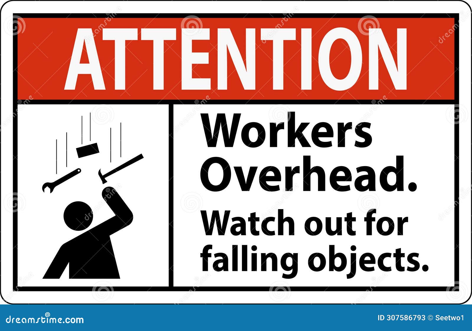 Attention Falling Debris Sign, Workers Overhead Falling Objects Stock ...