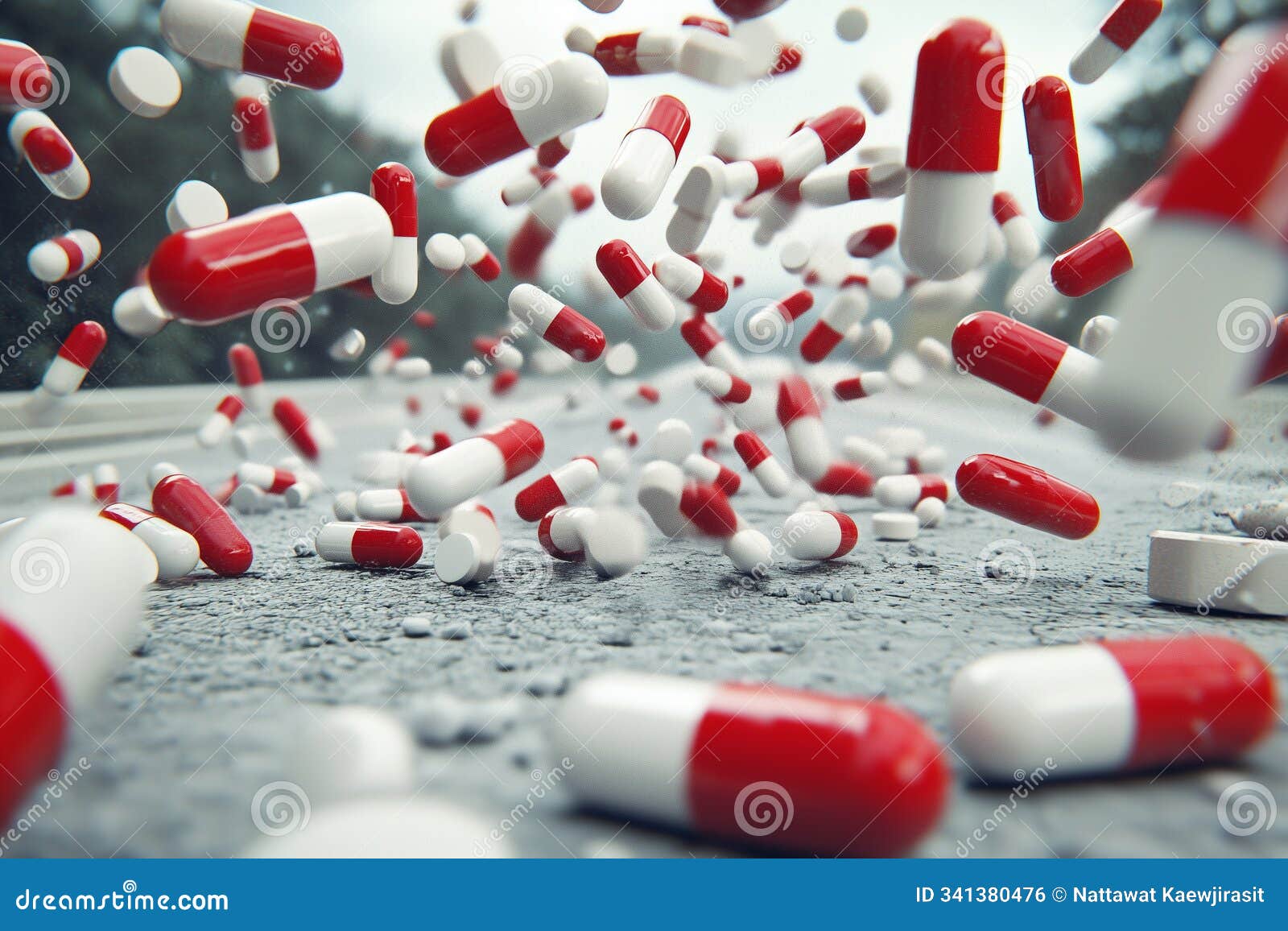 Capsules Falling Onto a Concrete Surface by Generative Ai Stock ...