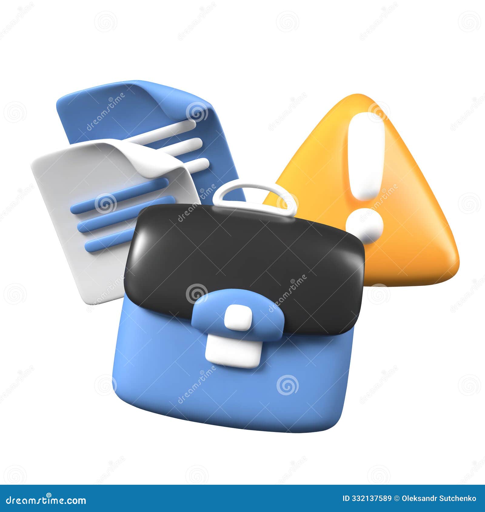 Attention, Important Documents. Briefcase, Sheets, Bright Warning Sign ...