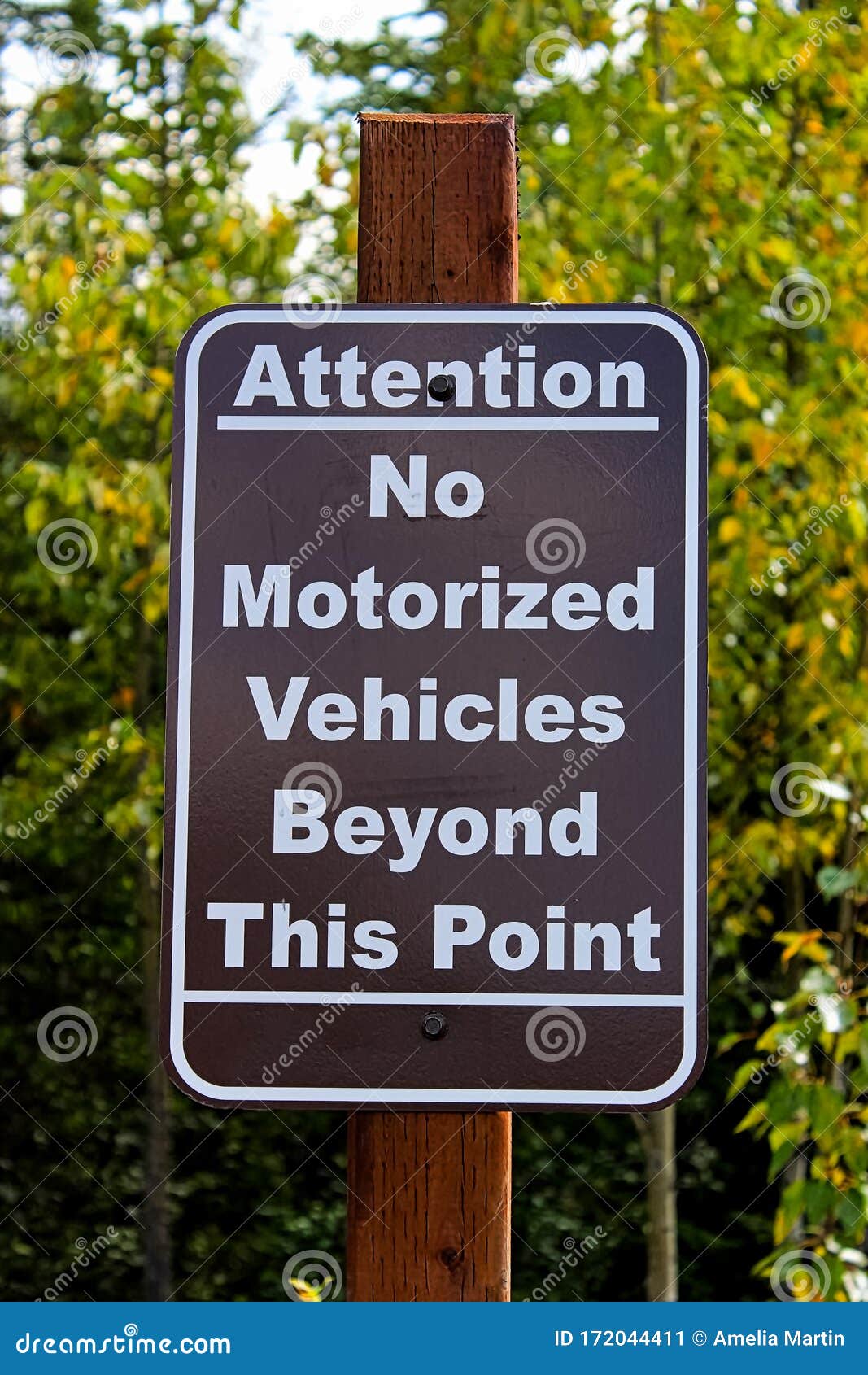 An Attention No Motorized Vehciles Beyond this Point Sign Stock Image ...