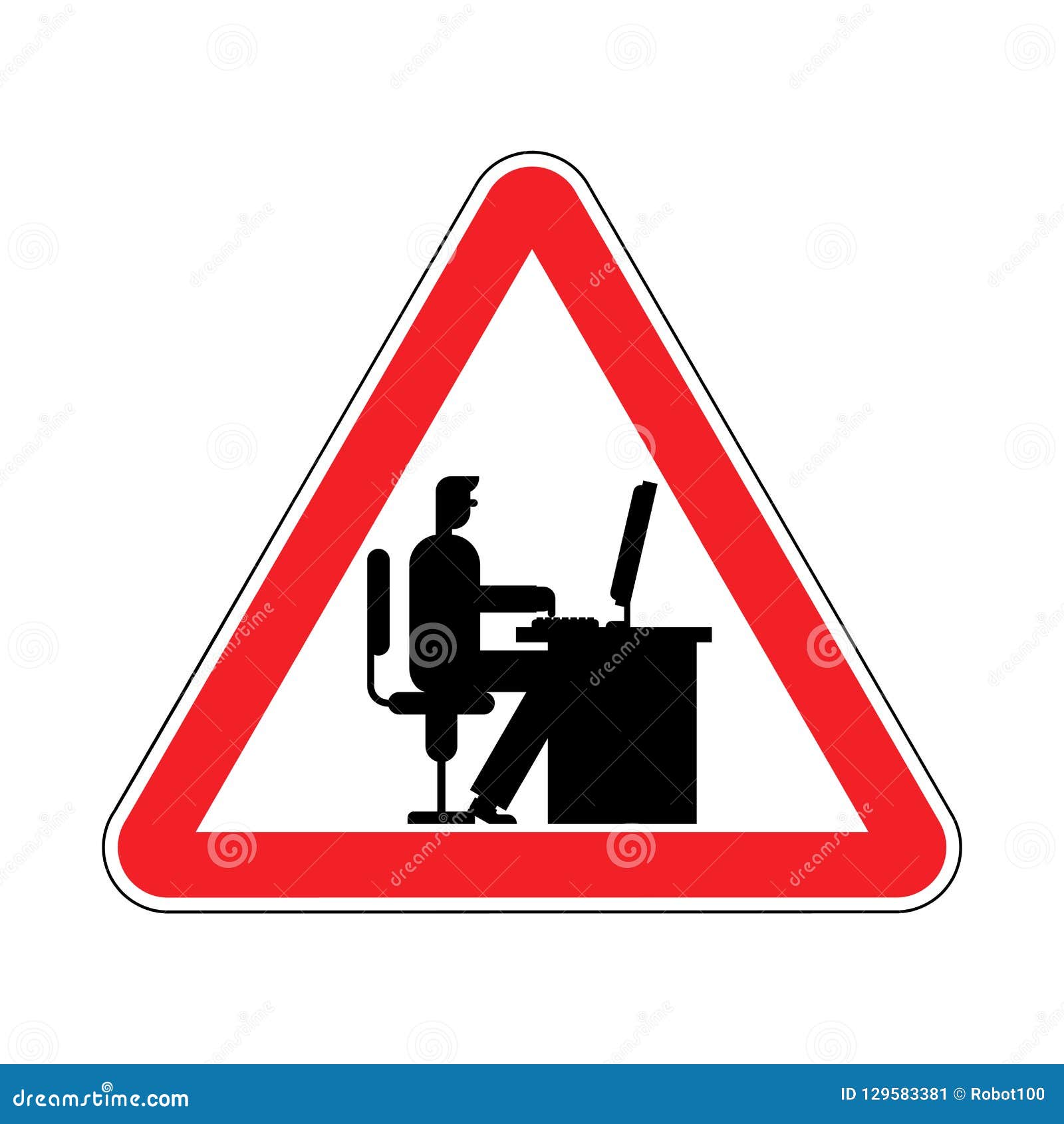 Attention Office Work. Caution Manager Work at Computer. Workplace Red ...