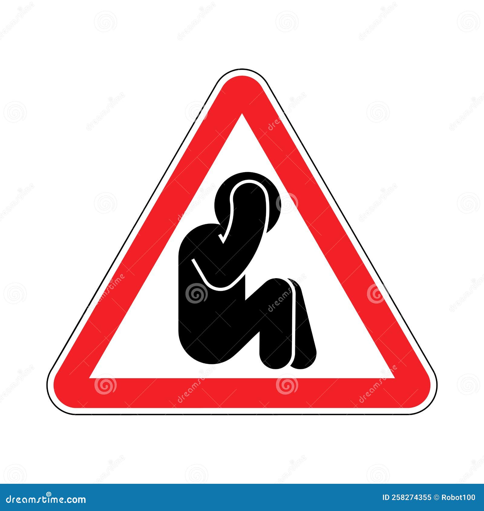Attention Panic Sign. No Scared Man Holding His Head. Red Triangle Road ...