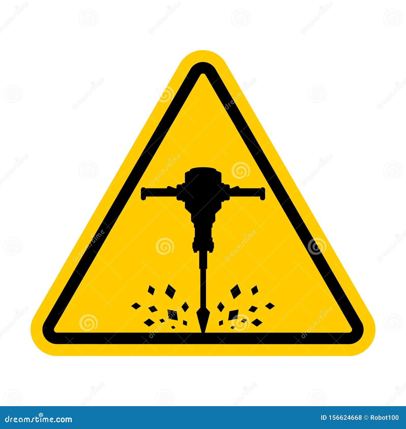 Attention Roadworks. Caution Jackhammer. Yellow Triangle Road Sign ...