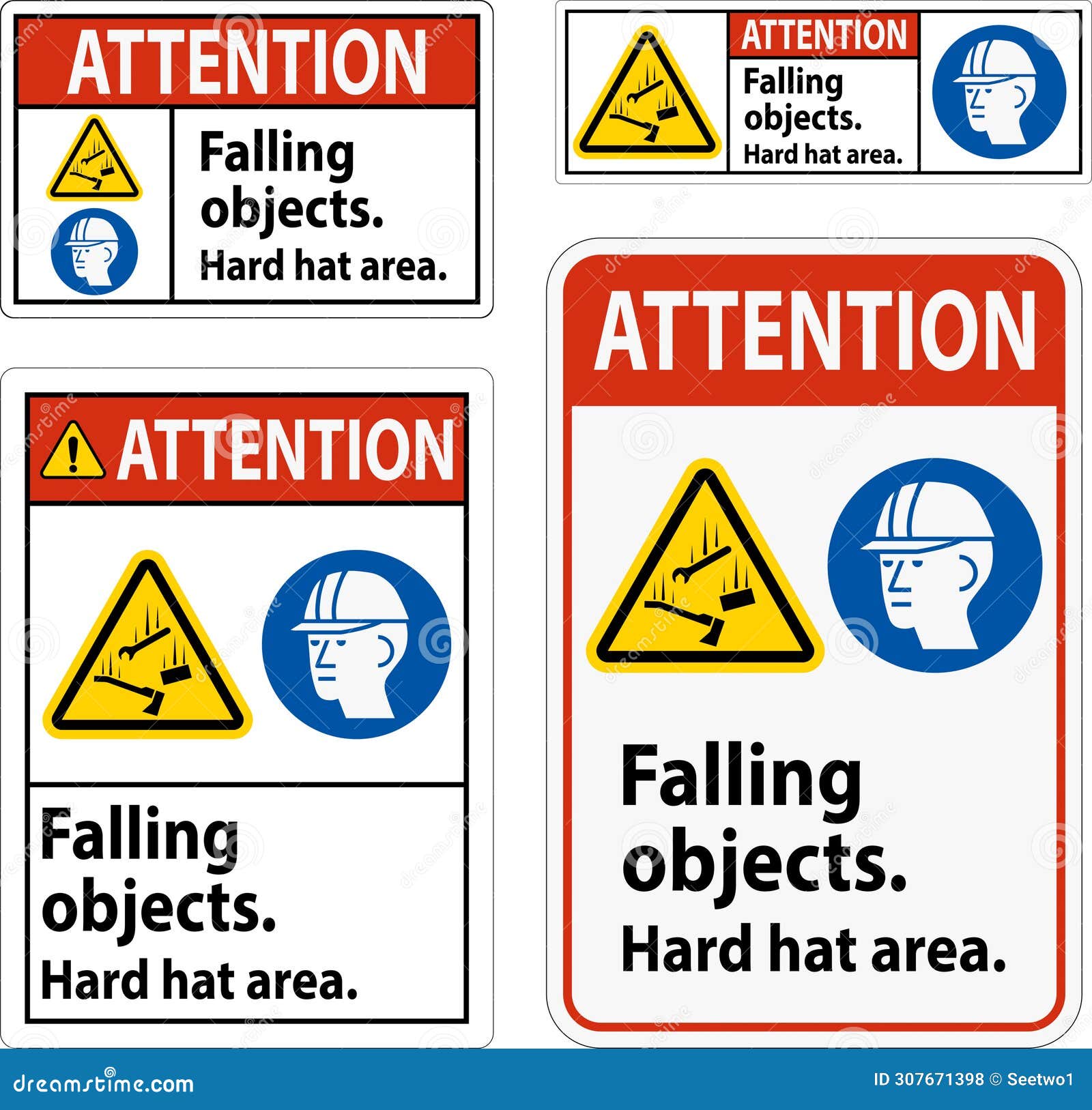 Attention Sign, Falling Objects Hard Hat Area Stock Vector ...