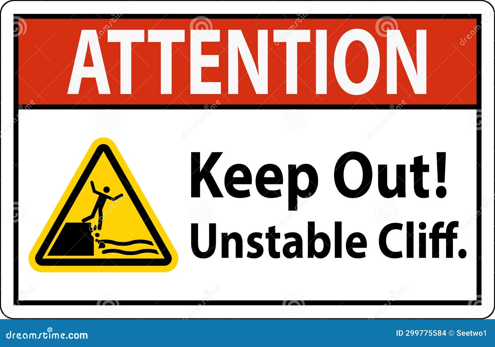 Attention Sign, Keep Out Unstable Cliff Stock Vector - Illustration of ...