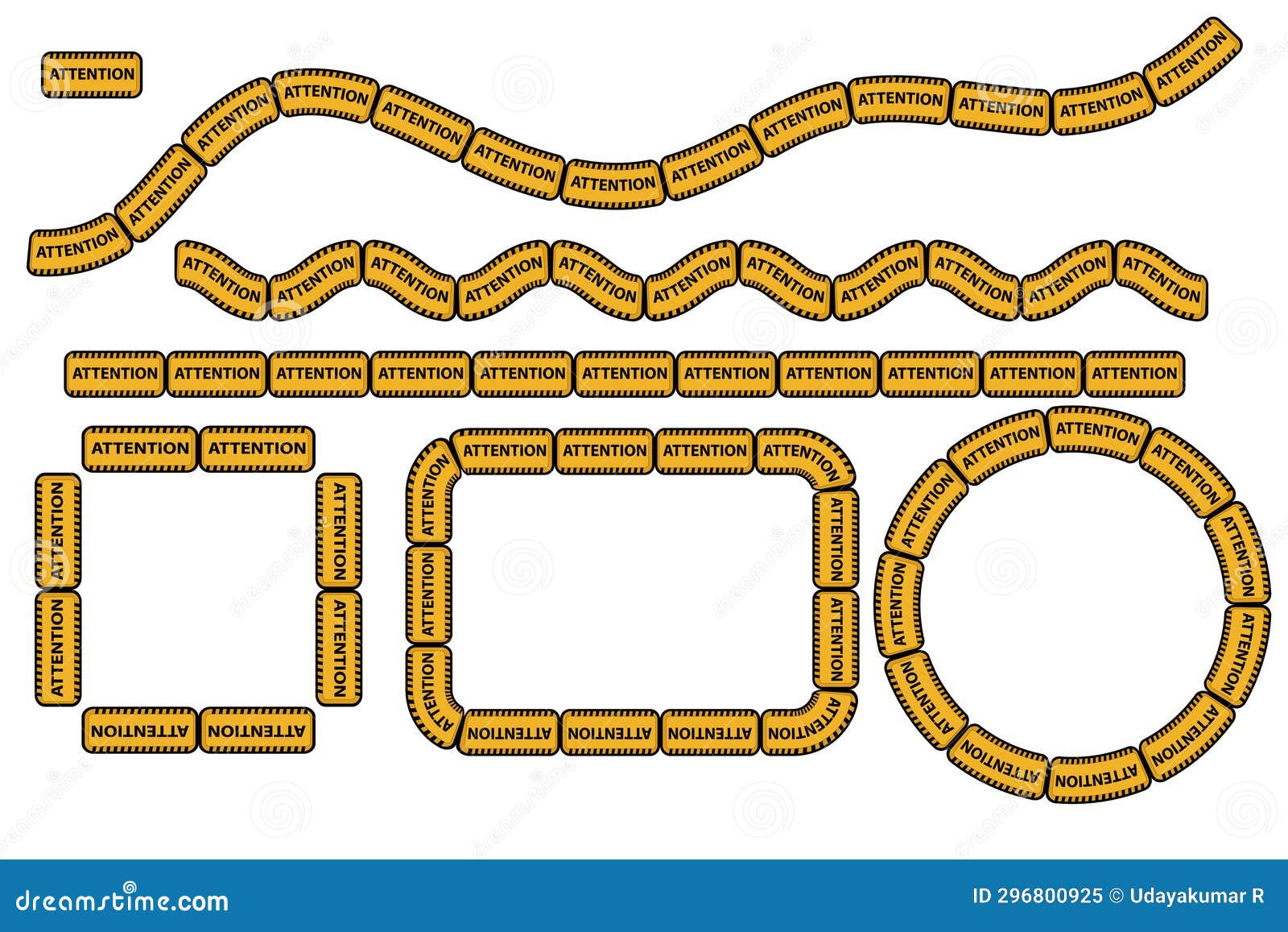 Attention Signs Set. Curve Rectangular Empty Outer Frame of Danger and ...