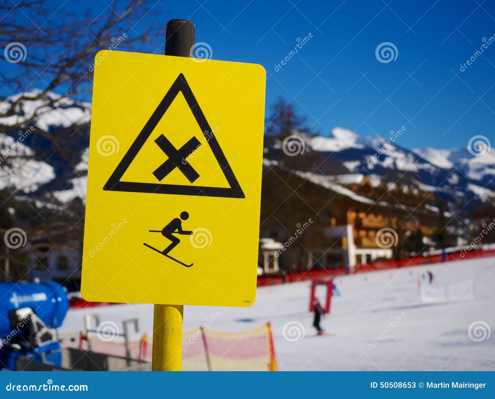 Warning sign on ski slope stock image. Image of attention - 50508653
