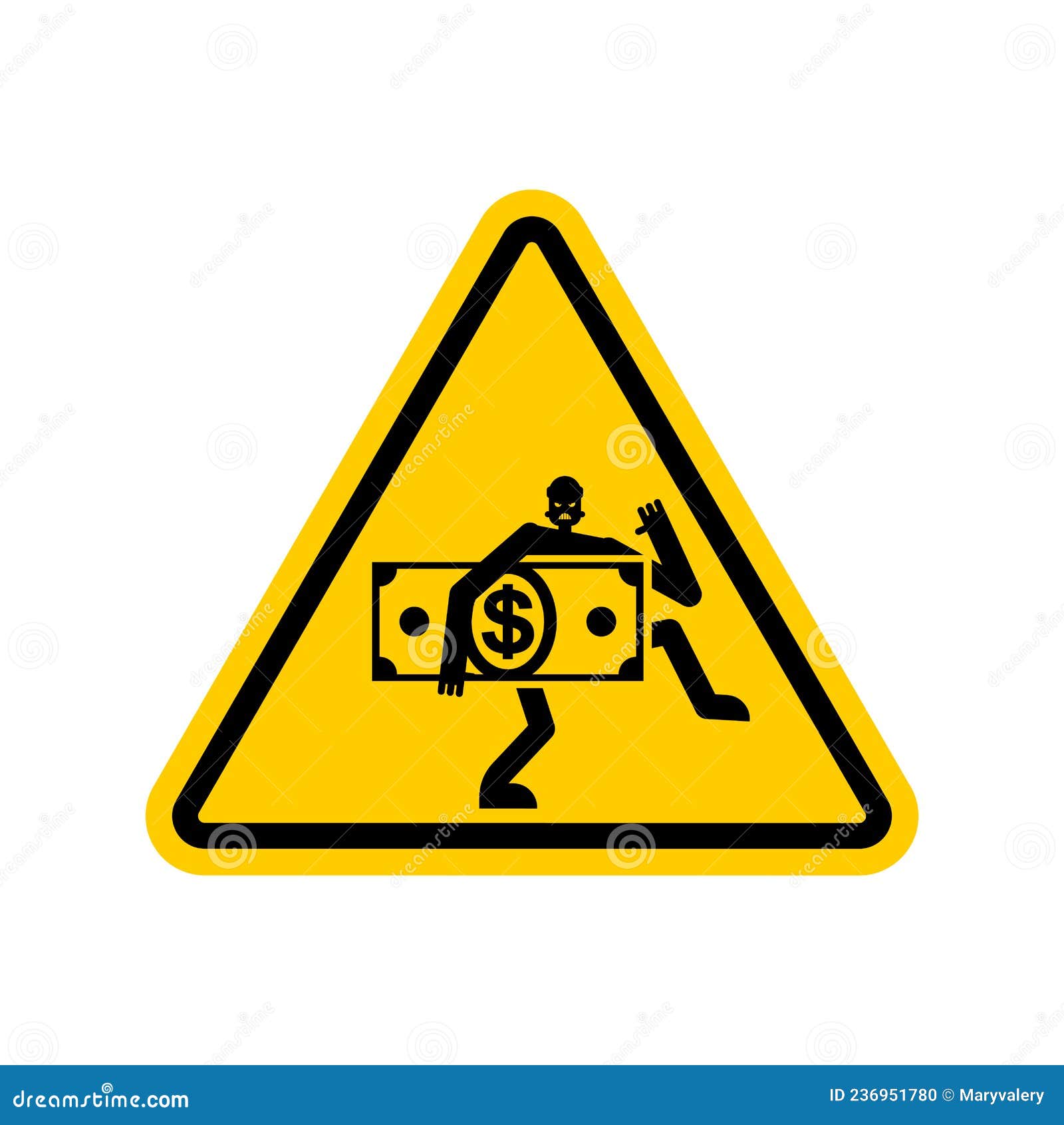 Attention Thief. Warning Yellow Road Sign Stock Vector - Illustration ...