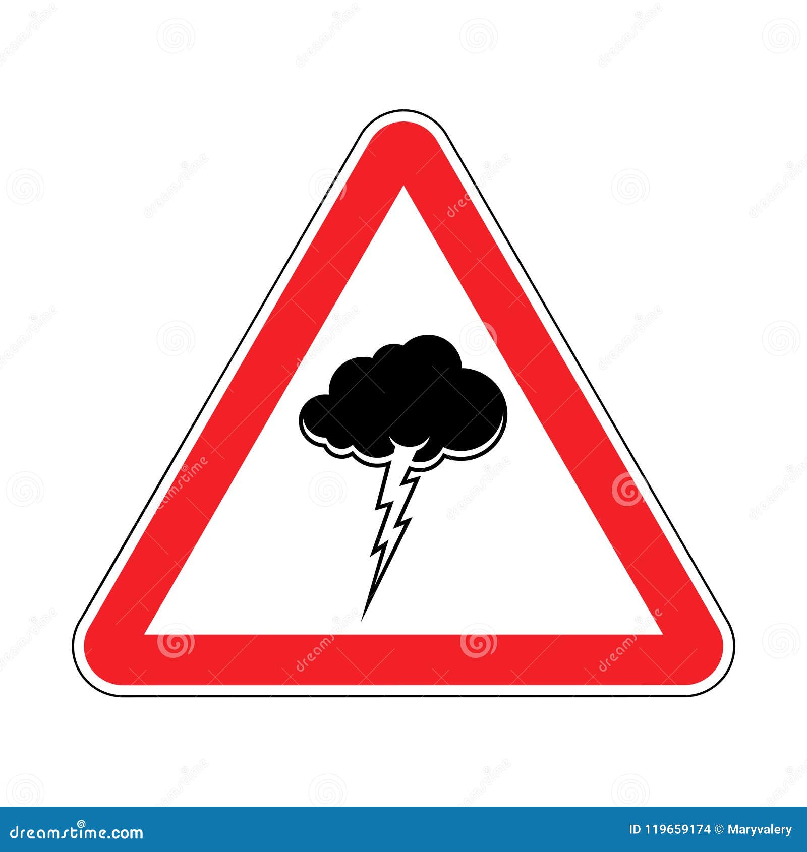 Attention Thunderstorm. Red Prohibitory Triangular Road Sign Stock ...