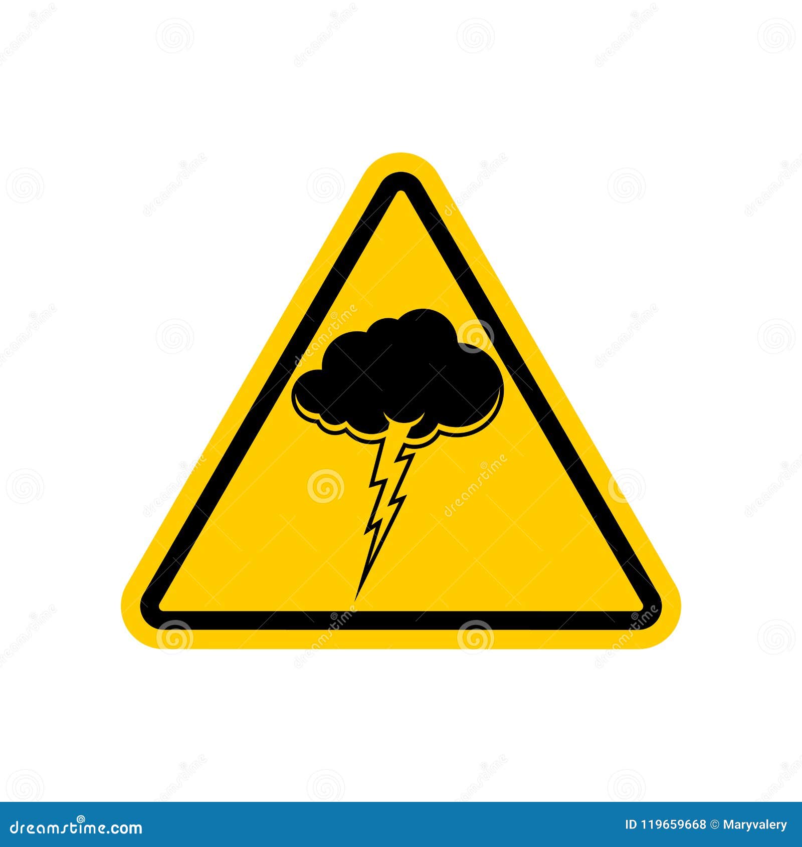 Attention Thunderstorm. Yellow Prohibitory Triangular Road Sign Stock ...