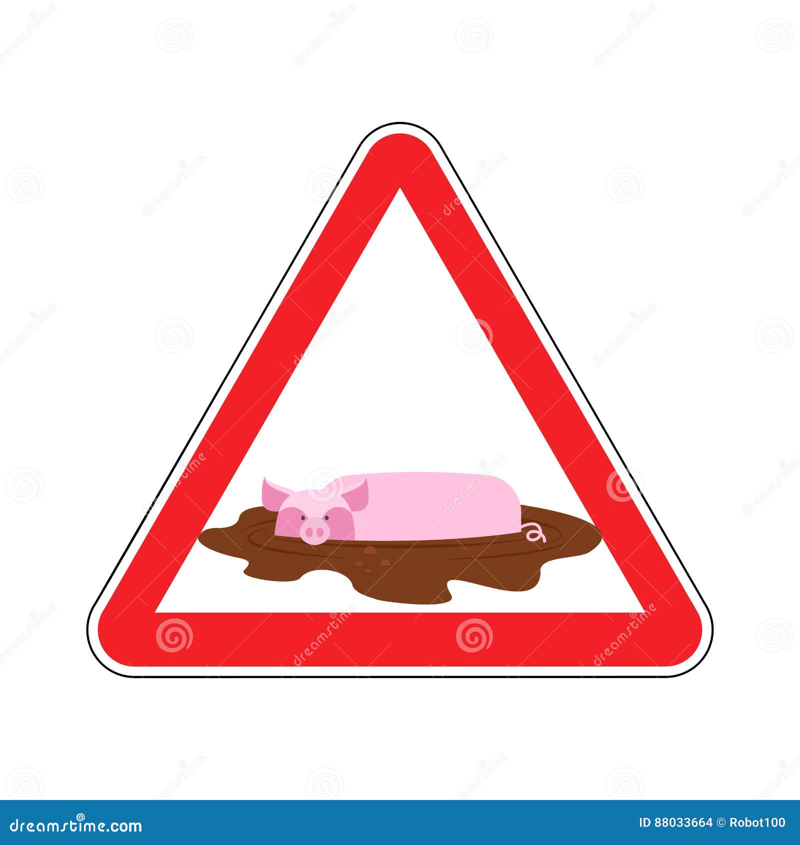 Attention Unclean. Warning Road Sign Pig in Mud. Caution Dirty. Stock ...