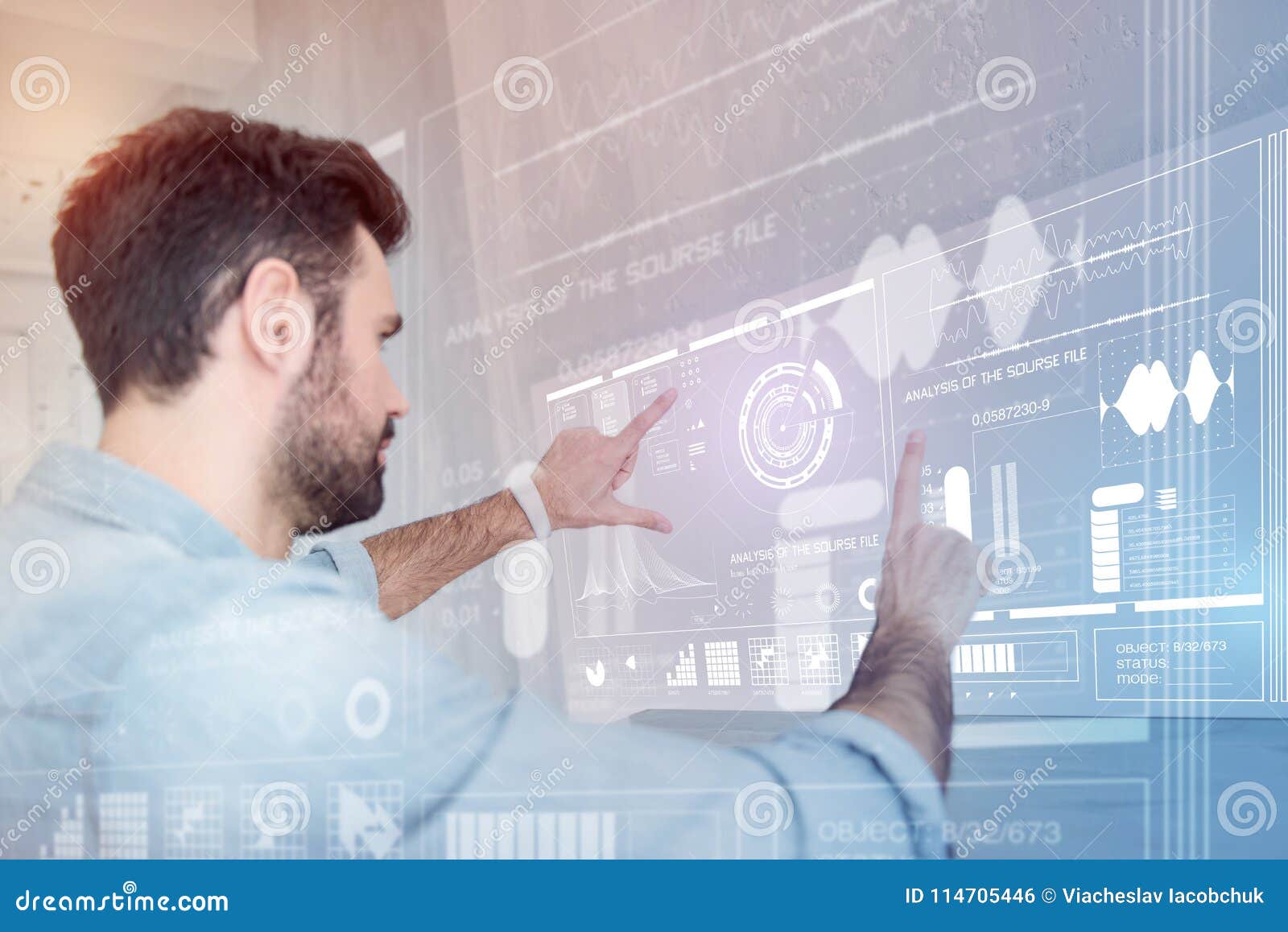 Attentive Data Scientist Touching the Transparent Screen while Working ... Attentive Data Scientist Touching the Transparent Screen while Working ...