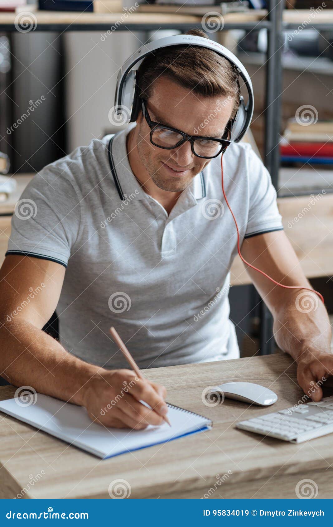 Attentive Focused Man Working on His Assignment Stock Image - Image of ...