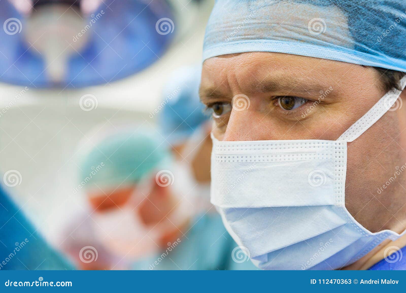 Attentive Look of Working Surgeon Stock Image - Image of health, green ...