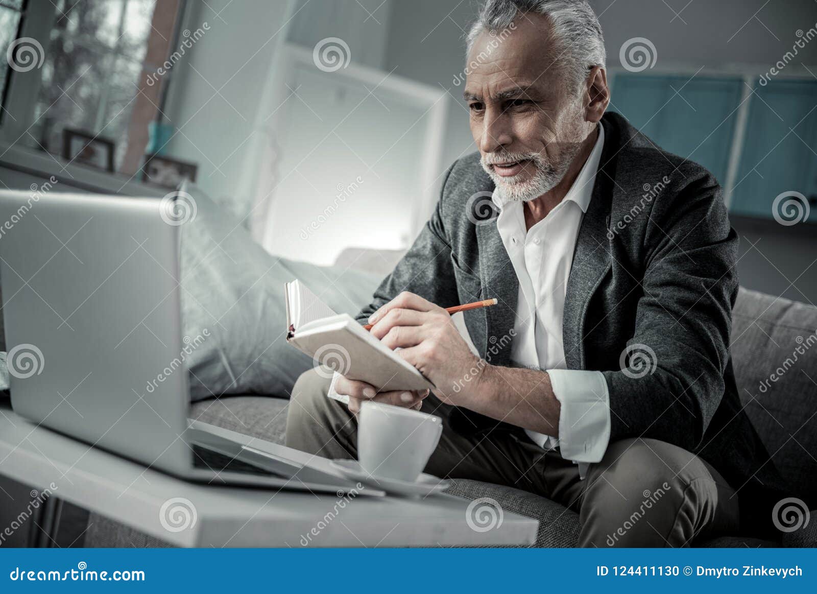 Attentive Retired Man Looking at Computer Stock Photo - Image of career ...