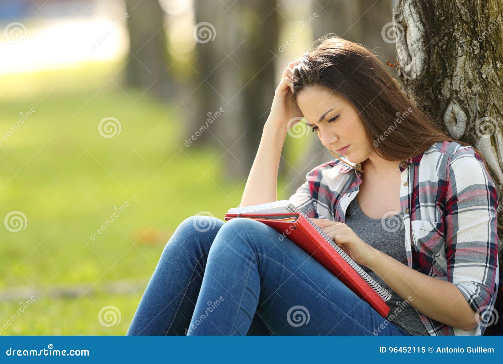 Attentive Student Memorizing Notes Outdoors Stock Image - Image of ...