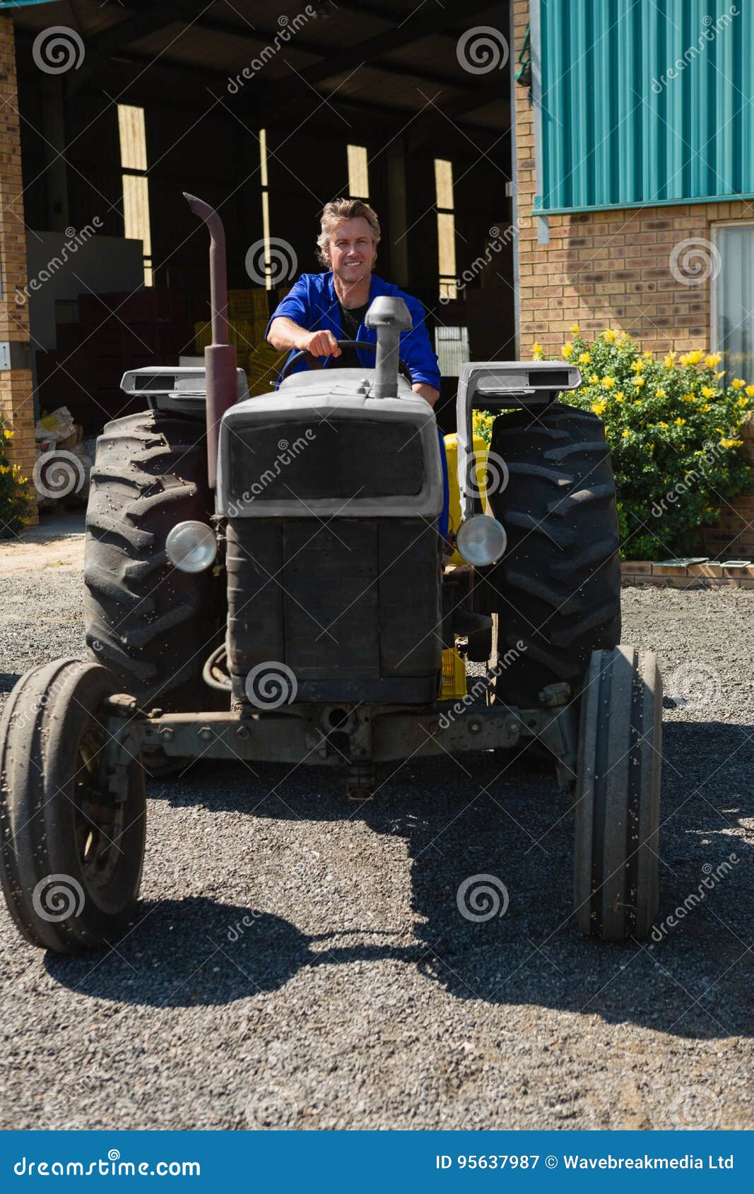 Attentive Worker Driving a Tractor Stock Image - Image of sitting ...