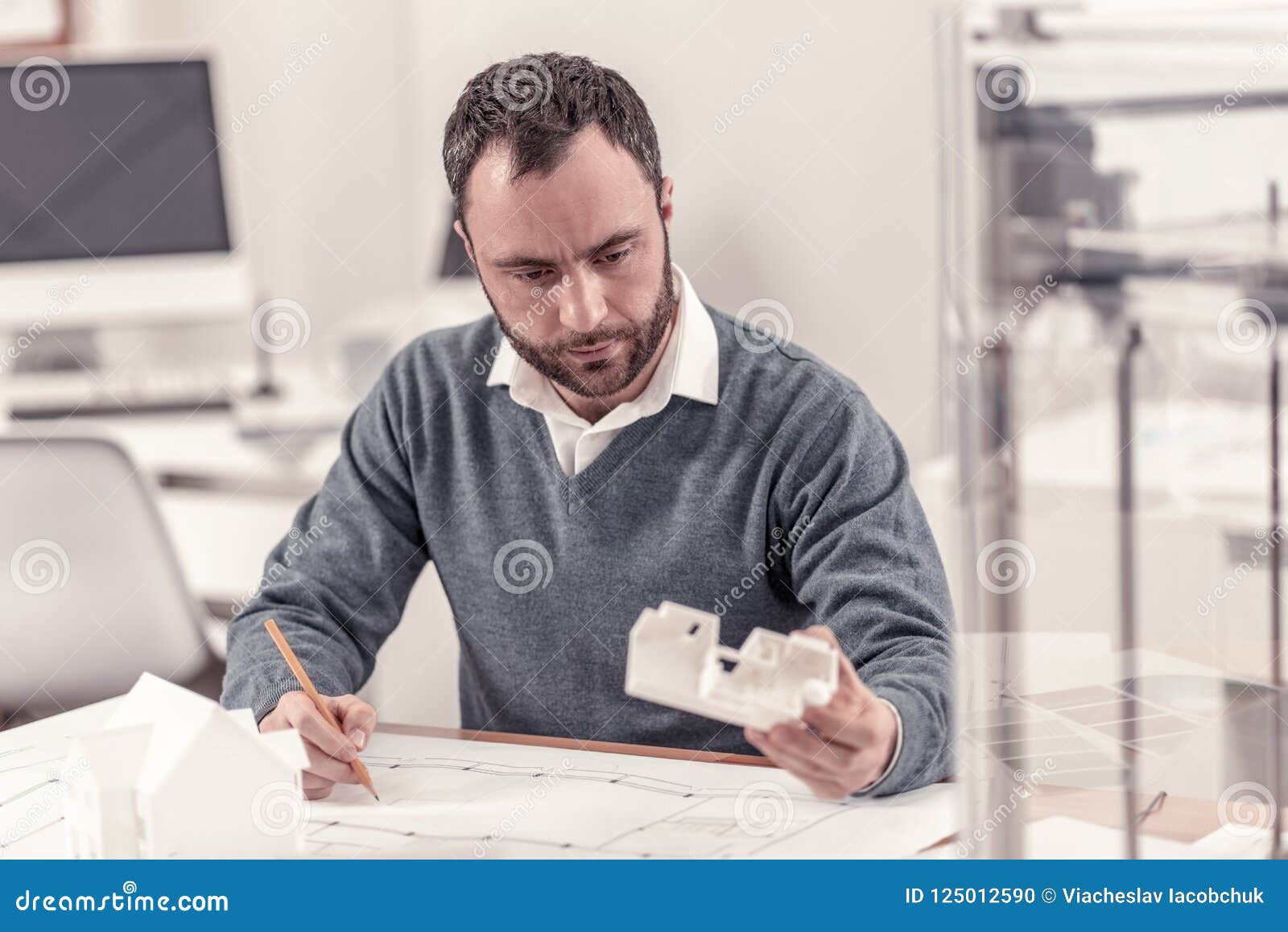 Hardworking Engineer Comparing His Drawings with Layout Stock Photo ...