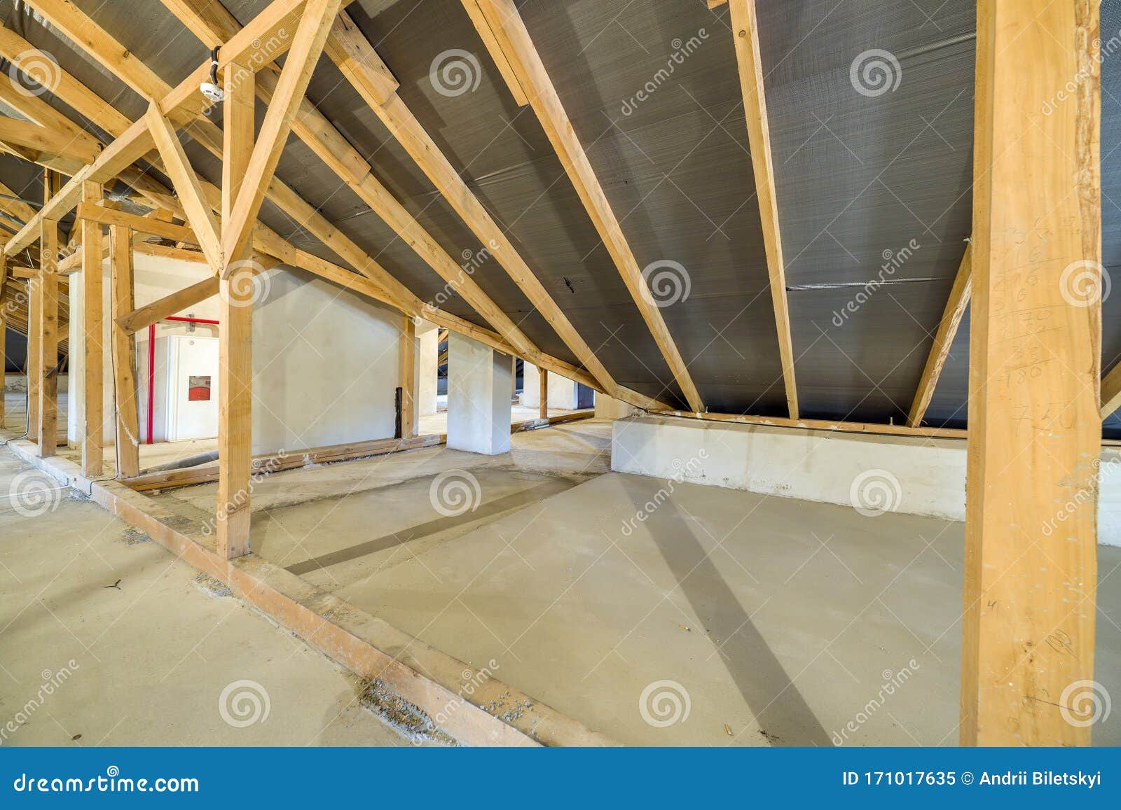 Attic of a Building with Wooden Beams of a Roof Structure Stock Image ...
