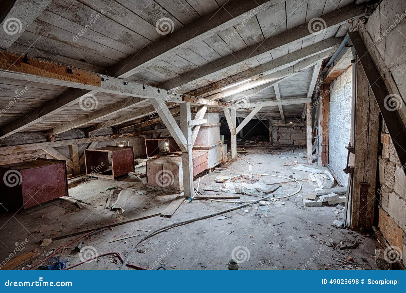 Attic in the Destroyed Building Stock Photo - Image of hidden, home ...