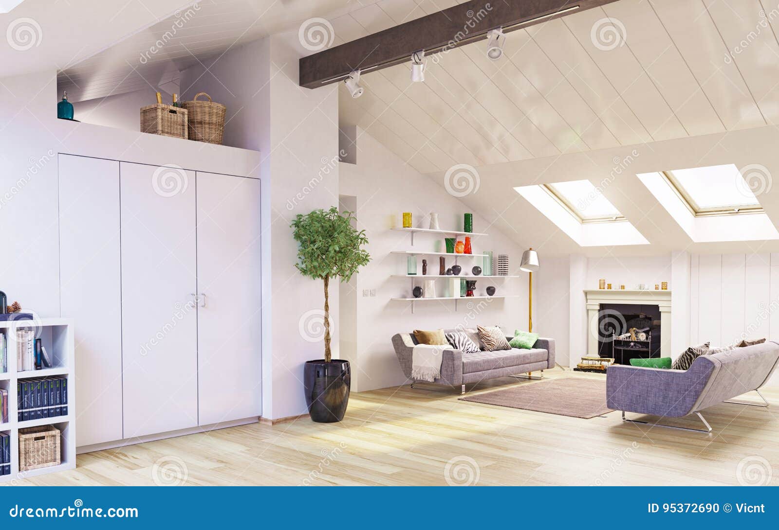 Attic floor design stock illustration. Illustration of decor - 95372690