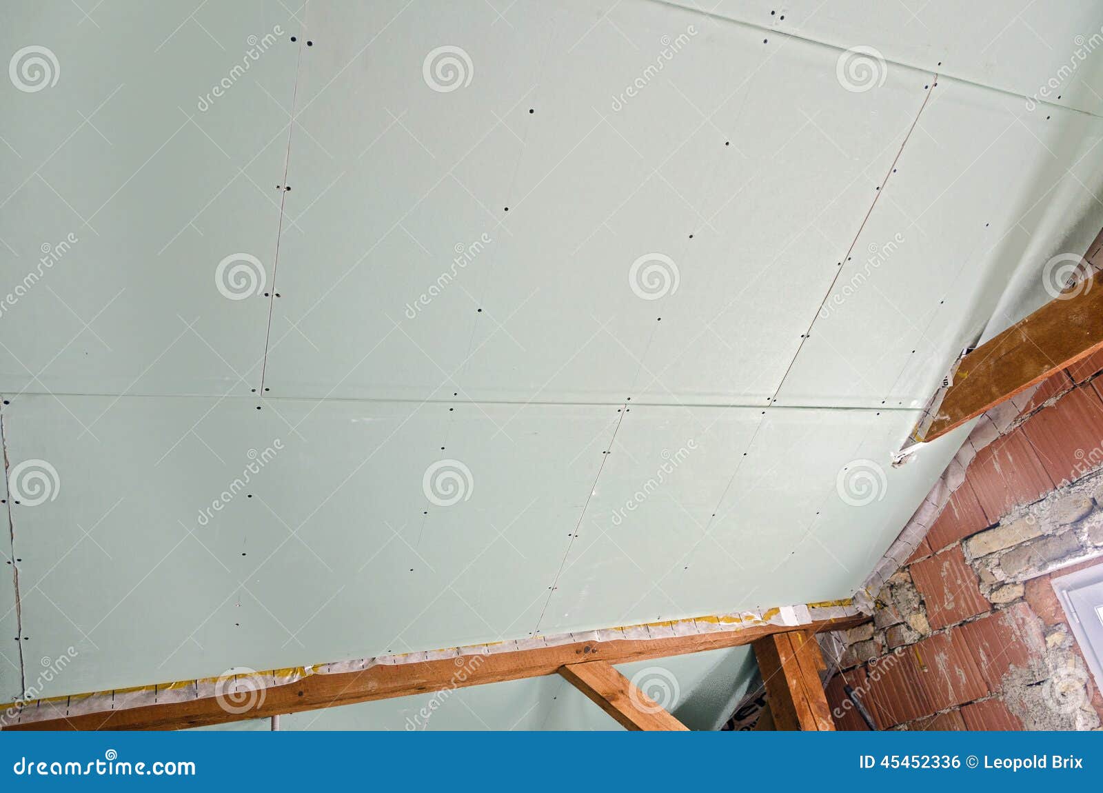 Attic with Plasterboard Under Construction Stock Photo - Image of ...