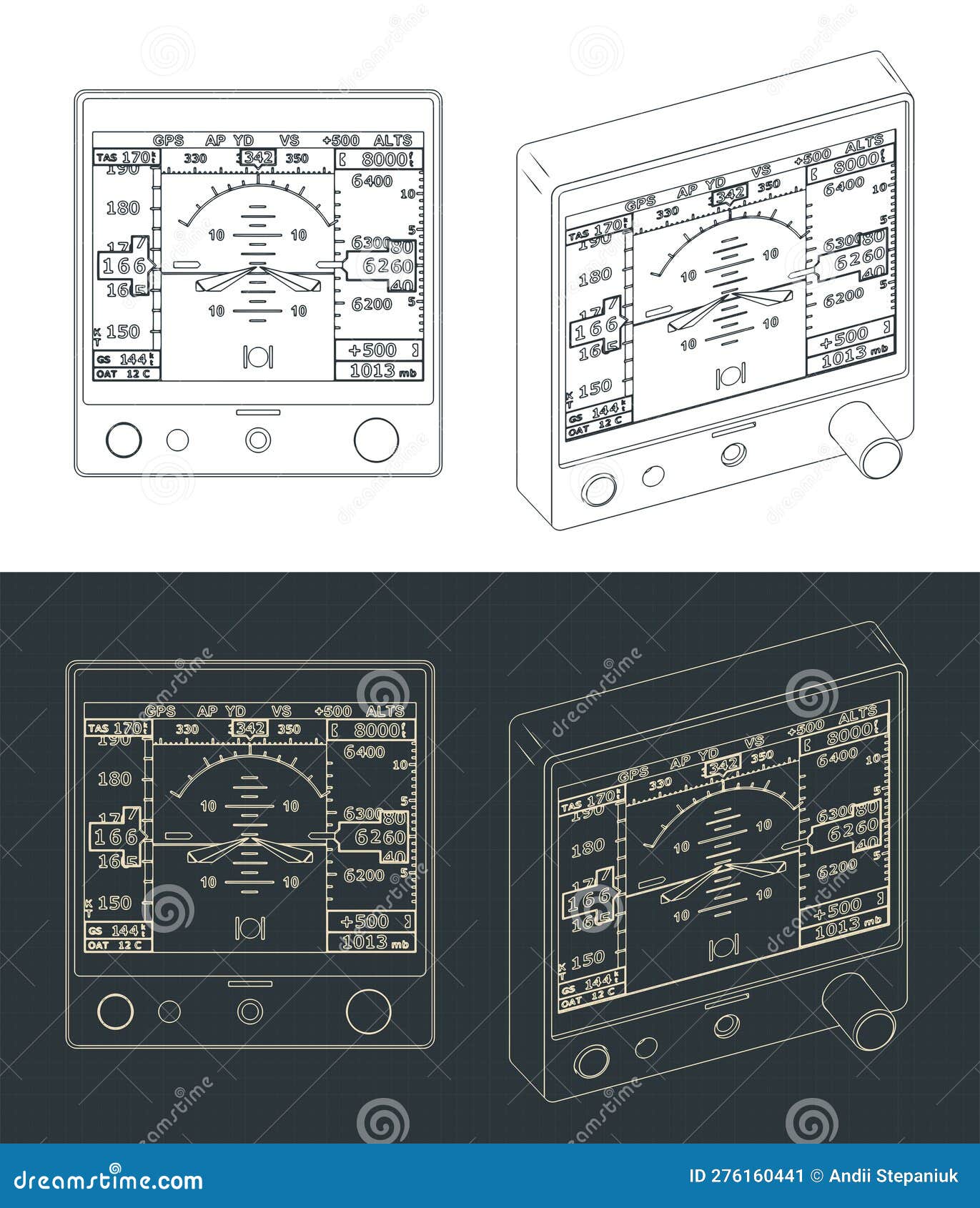 Attitude Indicator and Turn Coordinator Blueprints Stock Vector ...