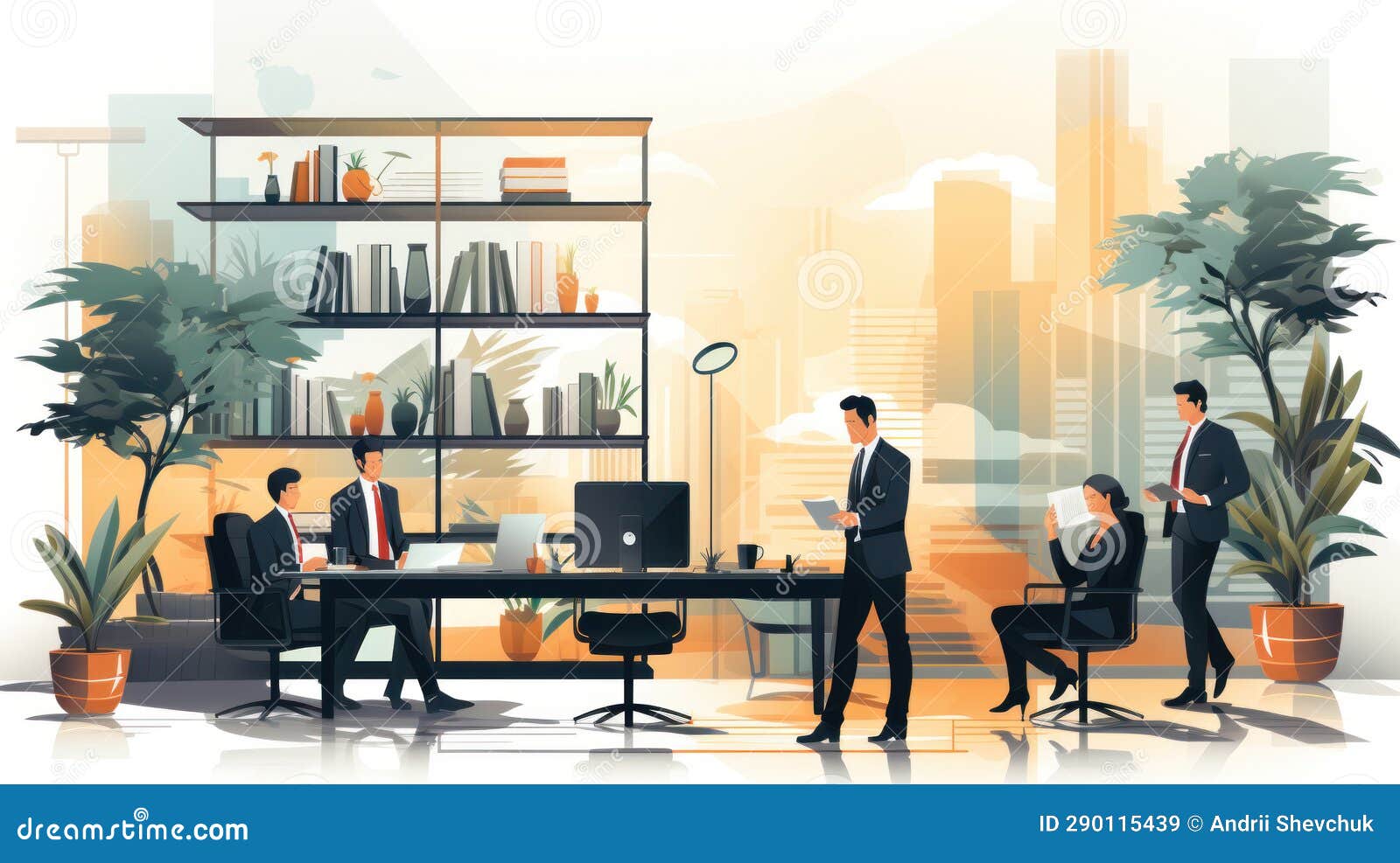 Attorney Team Working in Modern Office. Vector Illustration in Flat ...